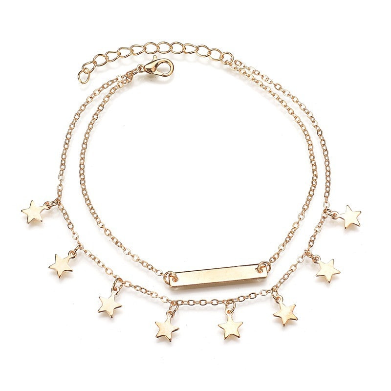 Stars Anklet Jewellery Set Double Layer Geometric Gold Plated Anklet ...