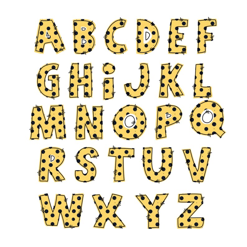Yellow & Black Polka Dot Doodle Alphabet Letters With Commercial ...