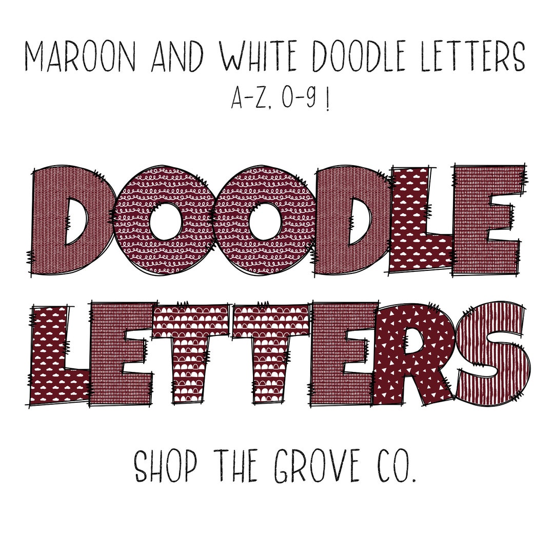 DOODLE LETTERS - Maroon and White- Unlimited Commercial Use - Etsy
