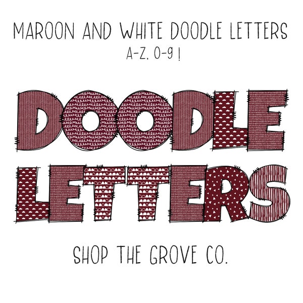 Maroon and White Doodle Letters - Etsy