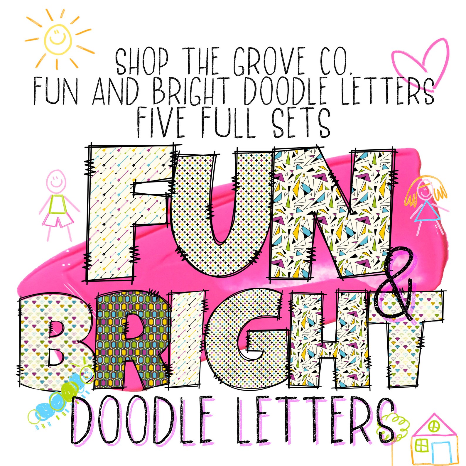 Fun and Bright Doodles, PNG, Alpha Doodle, PNG Letters, Doodle Letters ...