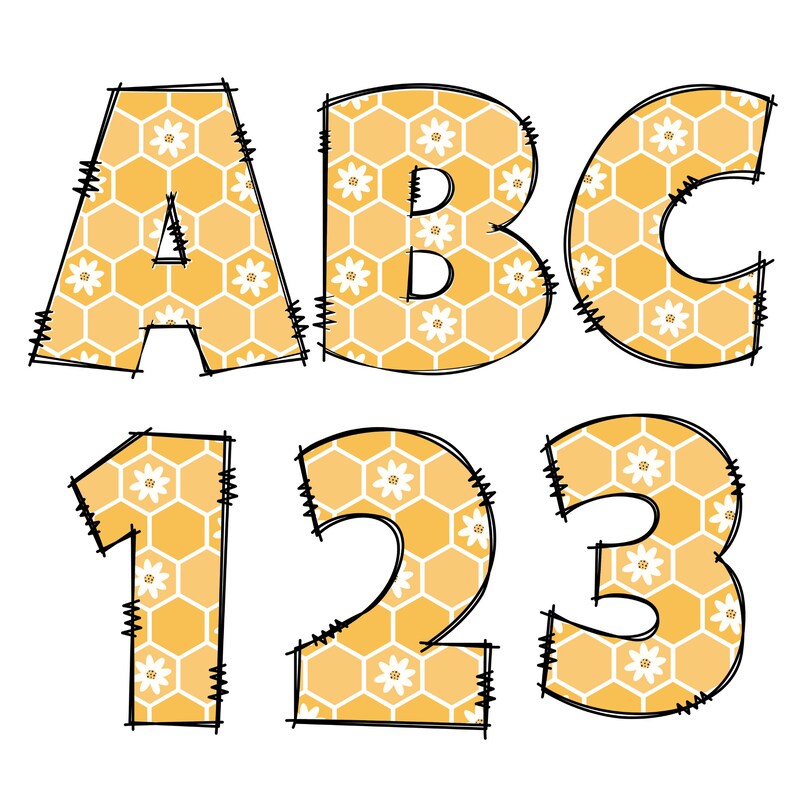 Cute Bees & Numbers PNG, Alpha Doodle, PNG Letters, Doodle Letters PNG ...