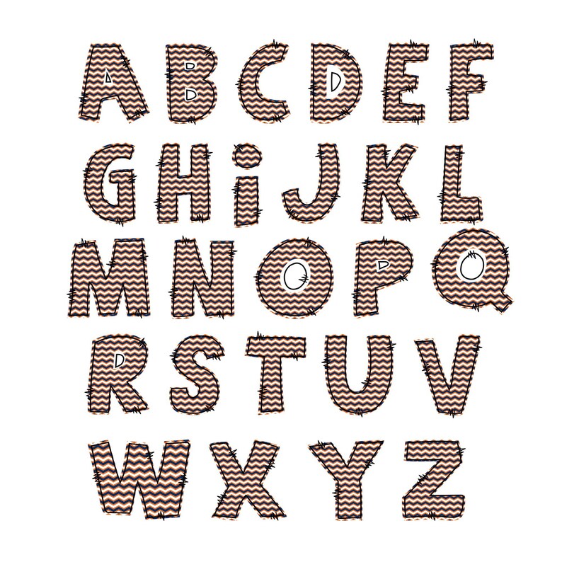 Blue and Orange Chevron Doodle Alphabet Letters With Commercial License ...