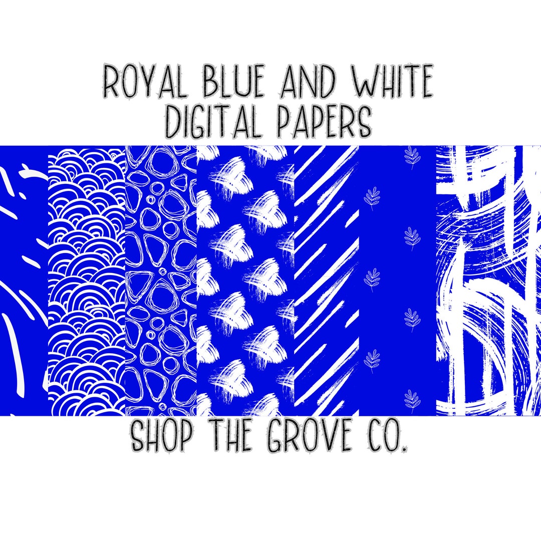 15 Royal Blue and White Digital Papers, Commercial Use, Instant ...