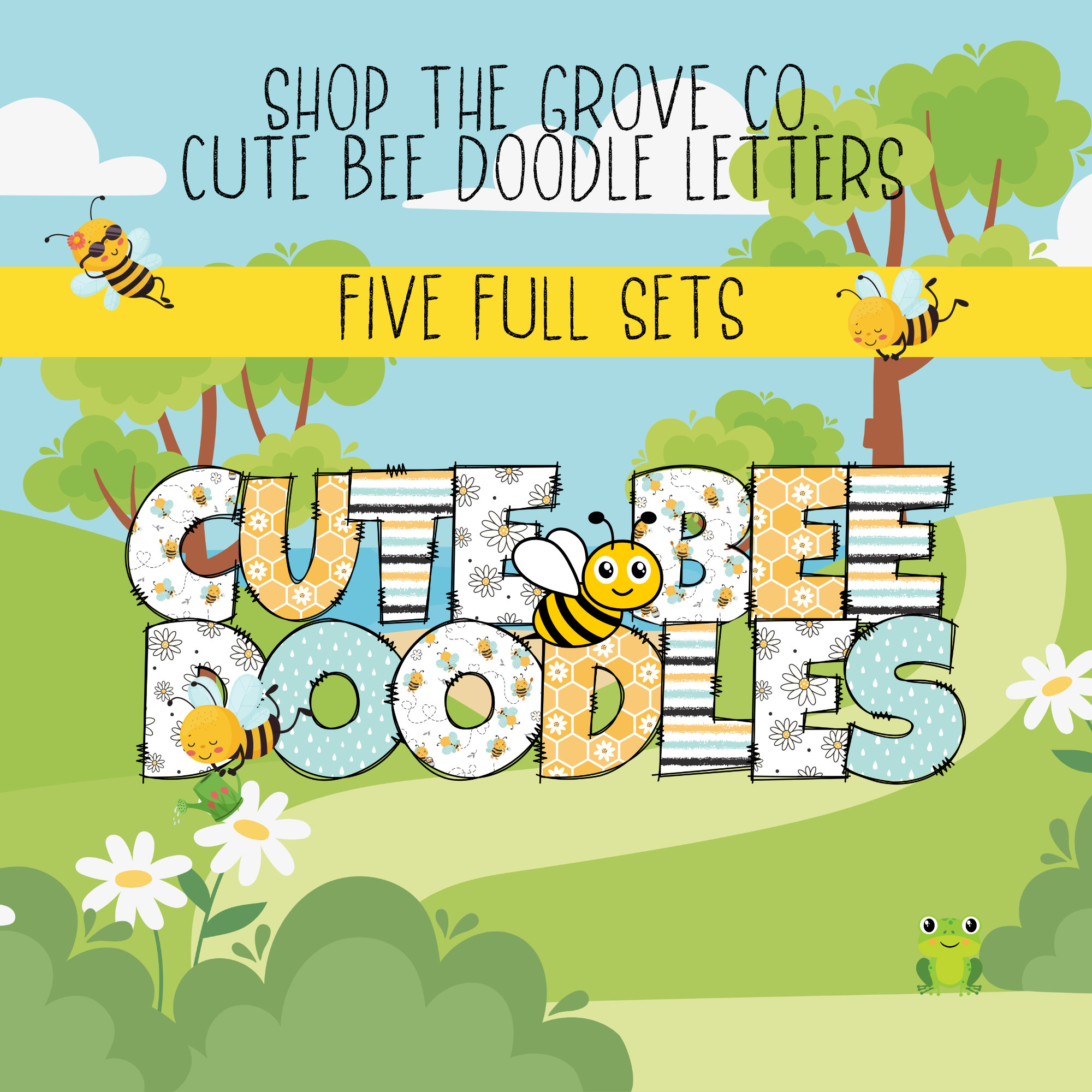 Cute Bees & Numbers PNG, Alpha Doodle, PNG Letters, Doodle Letters PNG ...