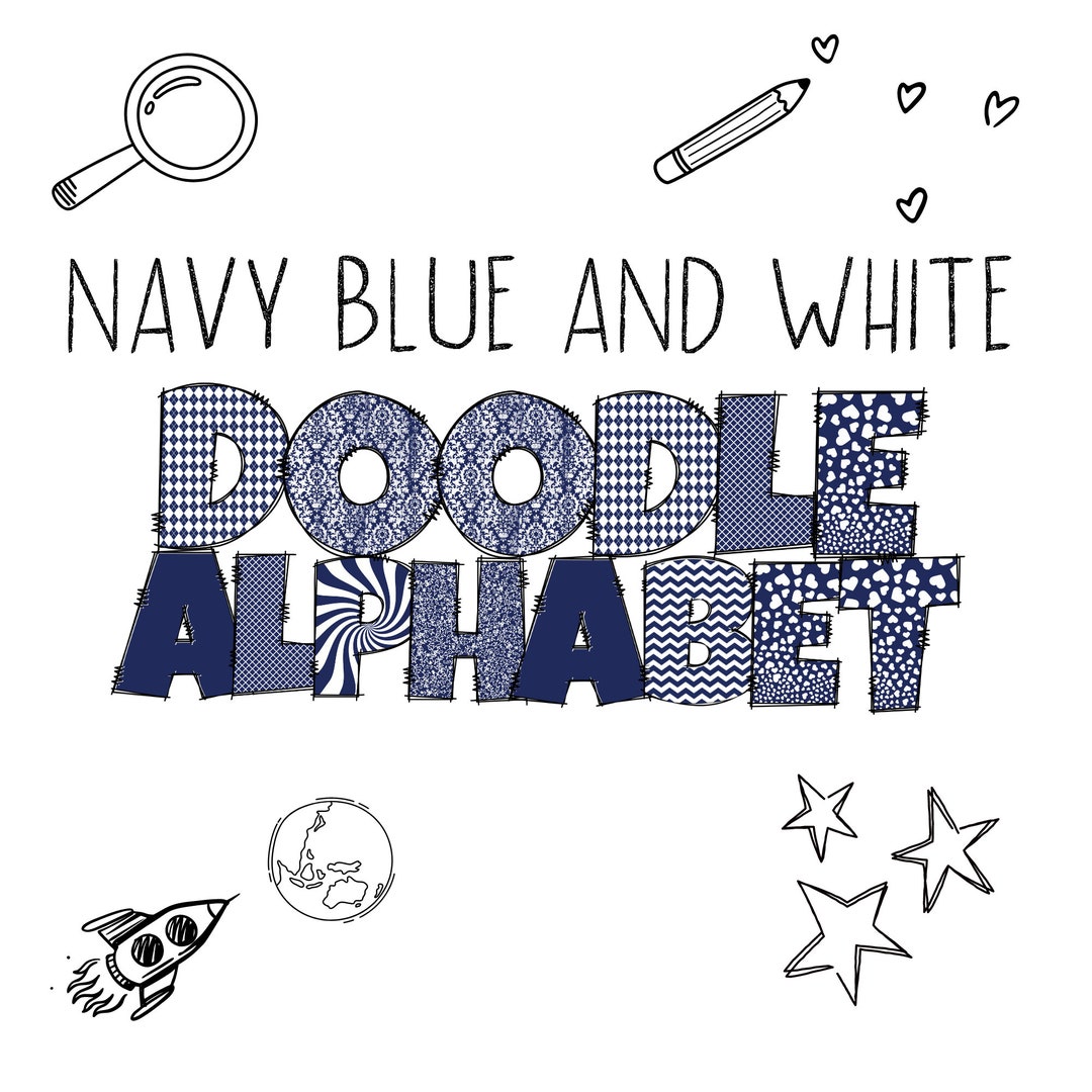 DOODLE LETTERS - Navy Blue and White- Unlimited Commercial Use - Etsy