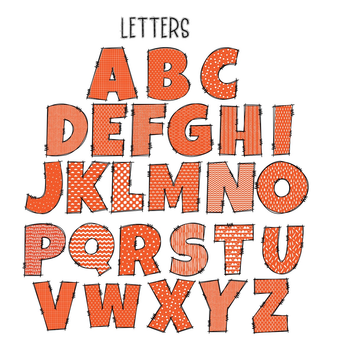 DOODLE LETTERS Orange and White Unlimited Commercial Use - Etsy