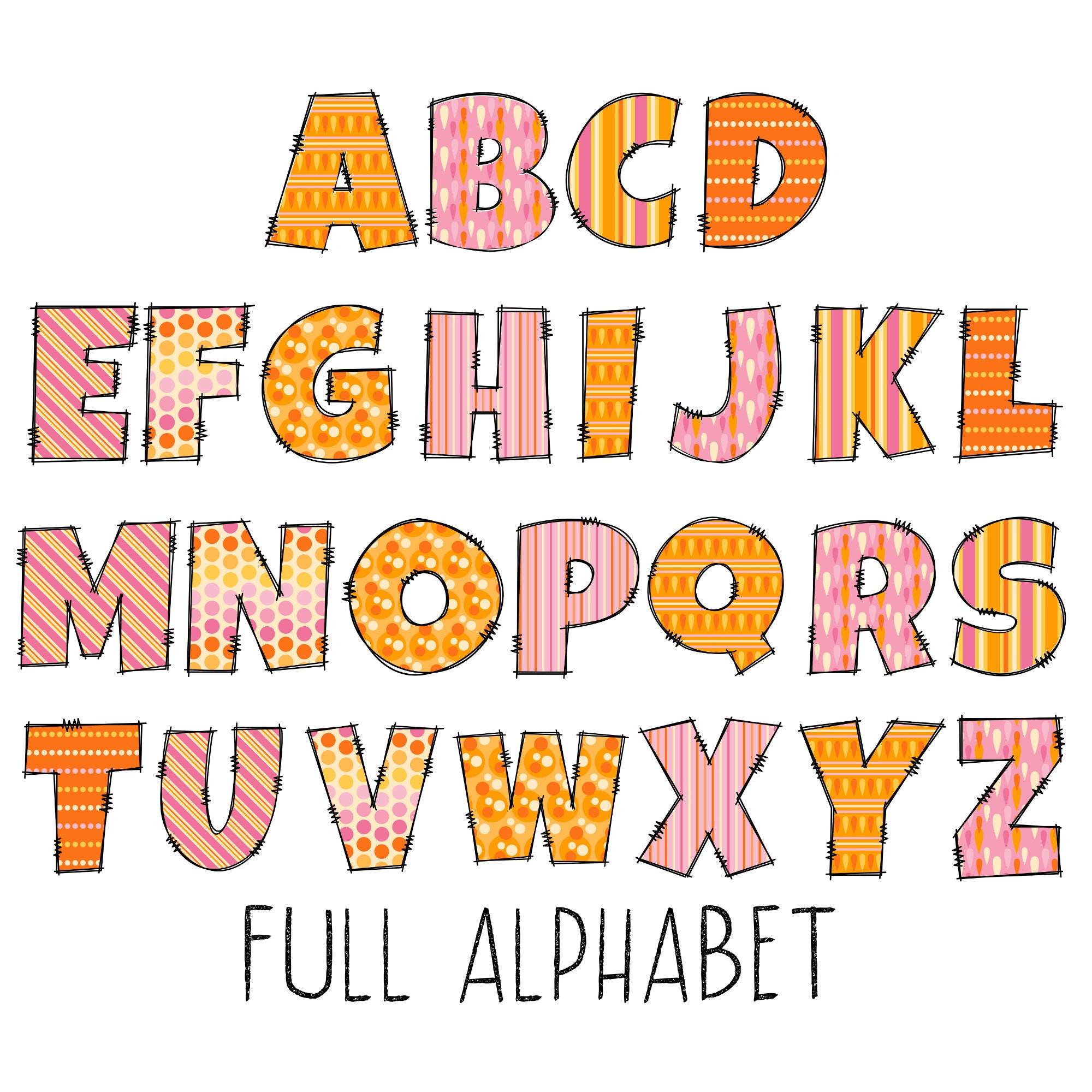 DOODLE LETTERS - Orange and Pink- Unlimited Commercial Use - Etsy
