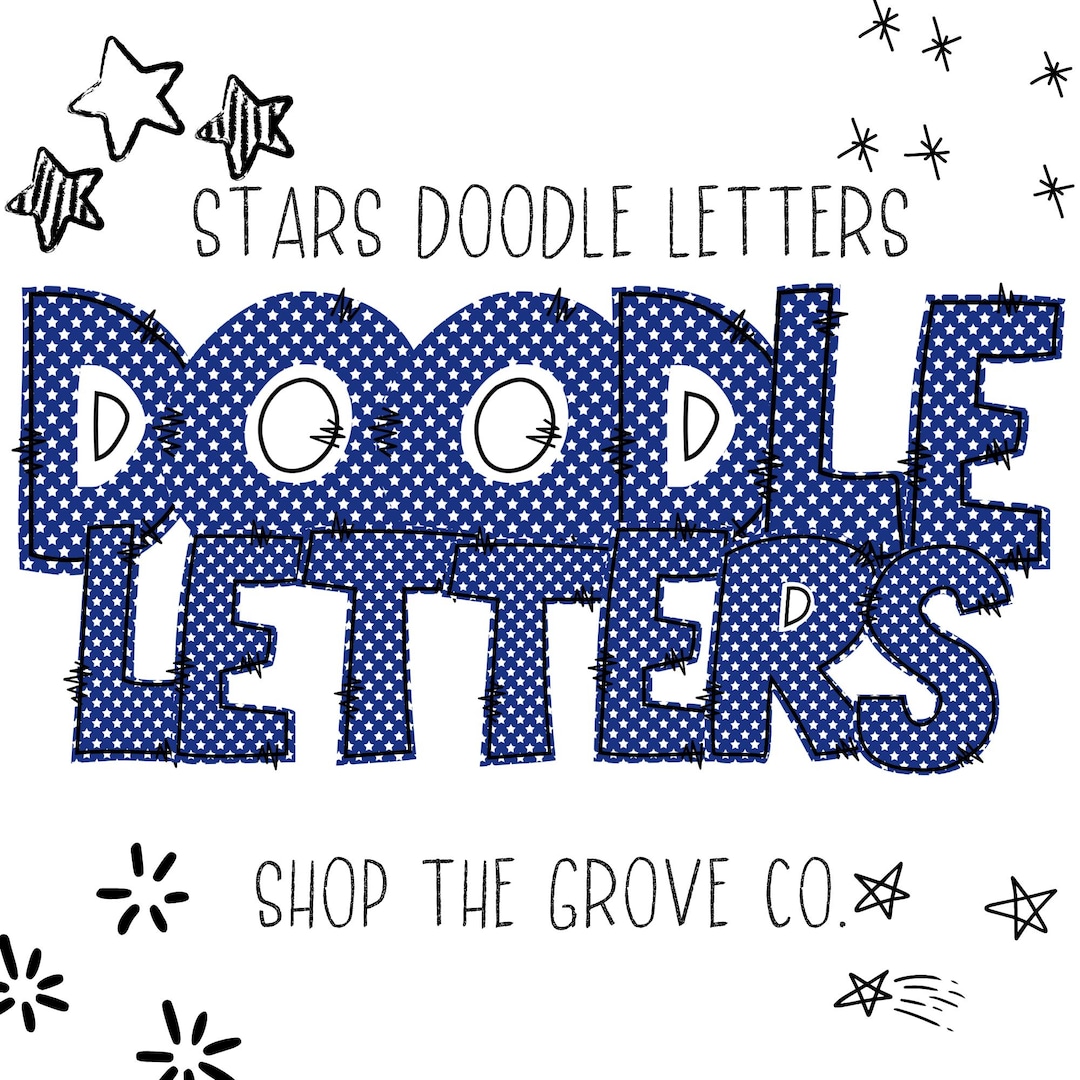 Blue and White Stars Doodle Letters Commercial Use Digital Download - Etsy