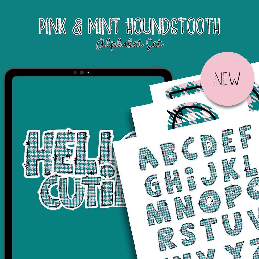 Pink & Mint Houndstooth Doodle Letter Alphabet - Digital Download - Etsy