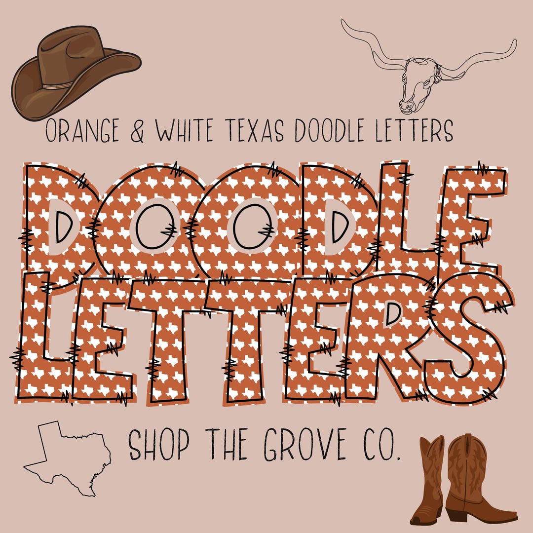 Orange and White Texas Doodle Letters Commercial Use Digital Download ...