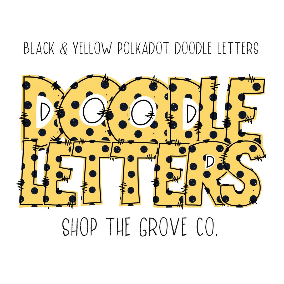 Yellow & Black Polka Dot Doodle Alphabet Letters With Commercial ...