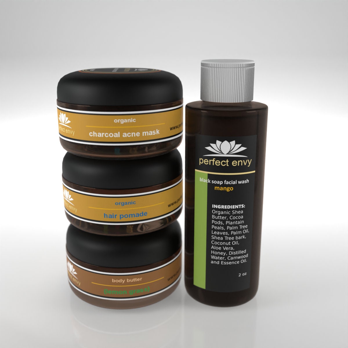 Organic Body Moisturizer, Hair Pomade, Charcoal Acne Mask, and Black ...