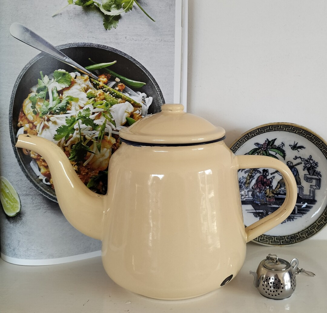 Rare Vintage Chinese Tea Pot Coffee Pot Enamelware Chinoiserie Enamel ...