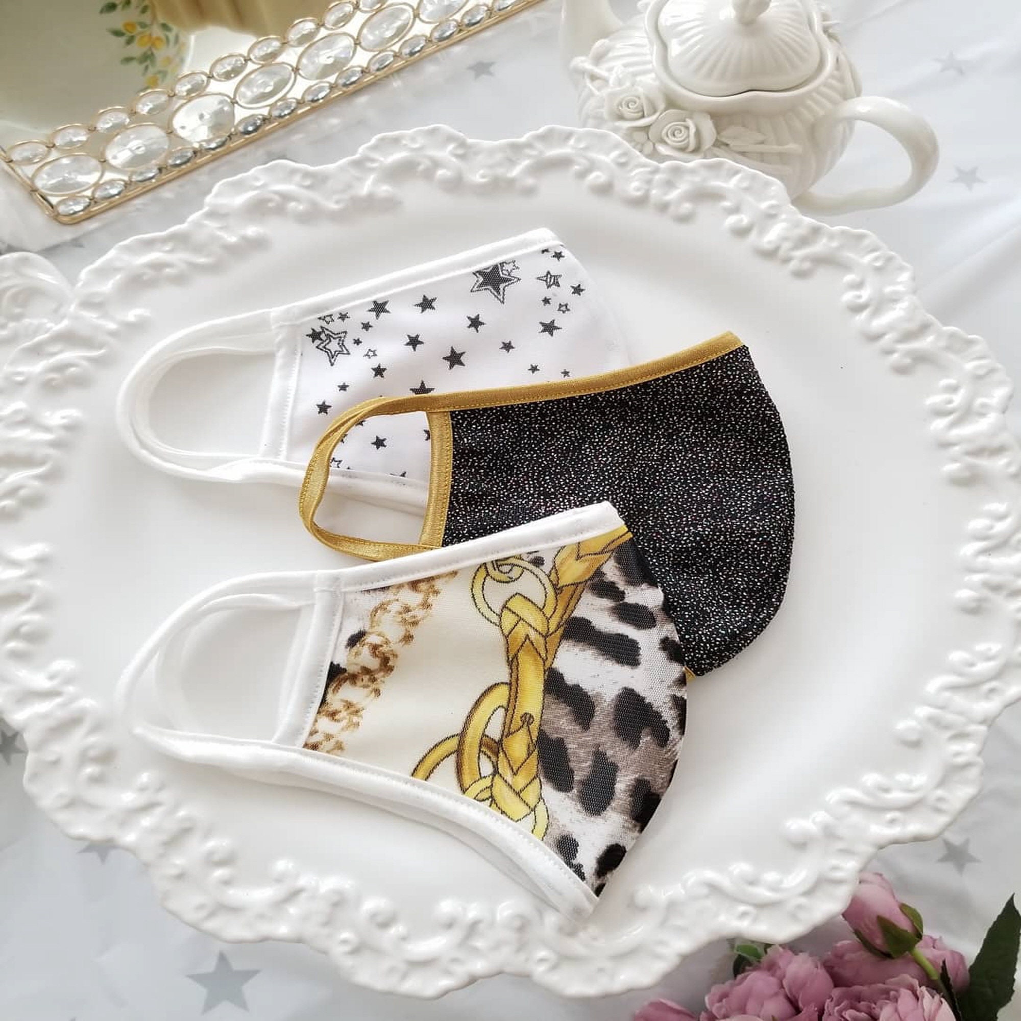 Starry Night Mask, Gold Chain/leopard Mask, Mesh Mask - Etsy