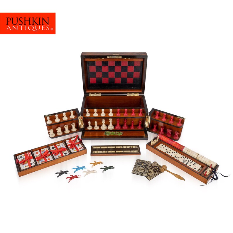 Antique 19thc Victorian Burr Walnut Games Compendium Cards & - Etsy