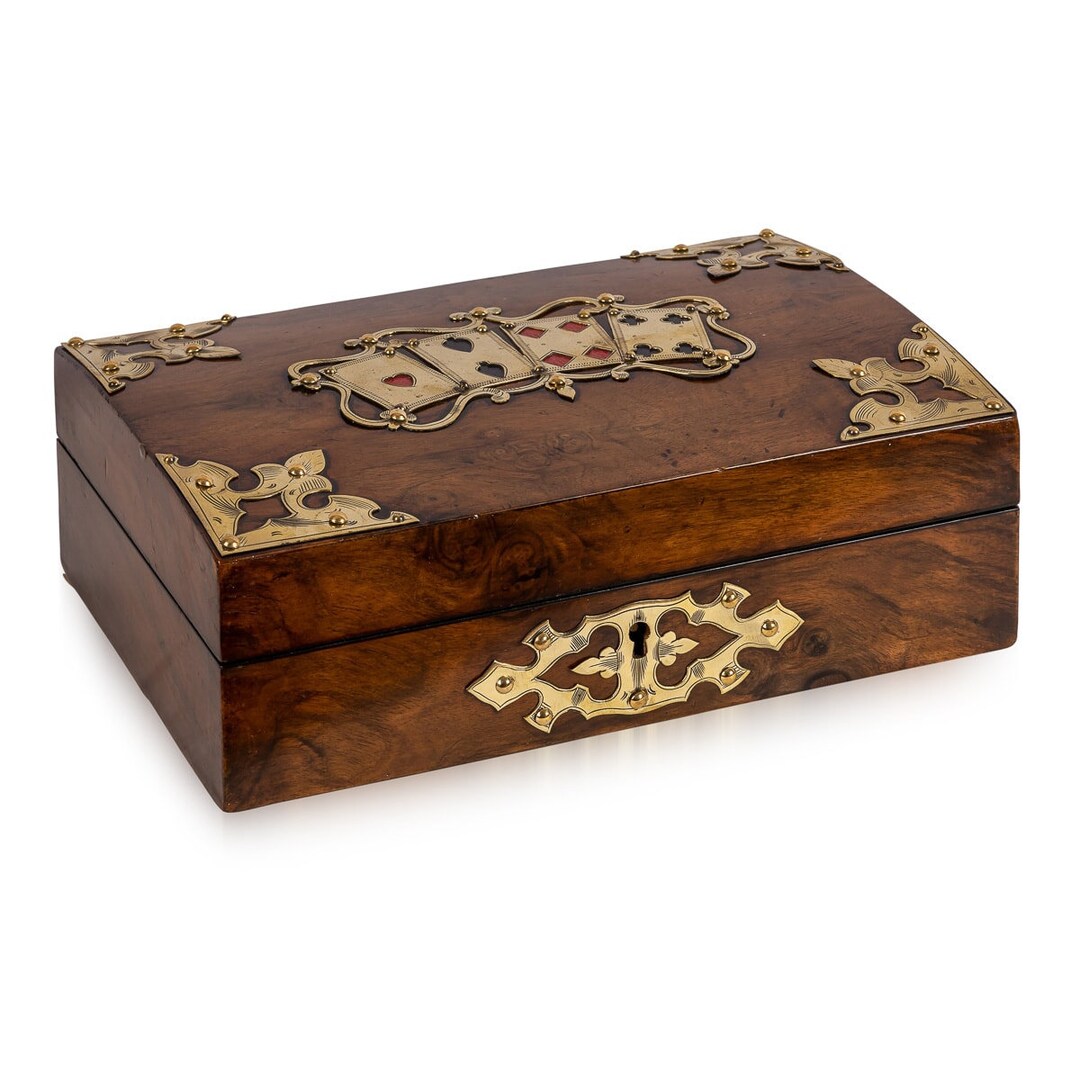Antique 19th Century Victorian Walnut & Brass Card Games Box, C.1890 - Etsy