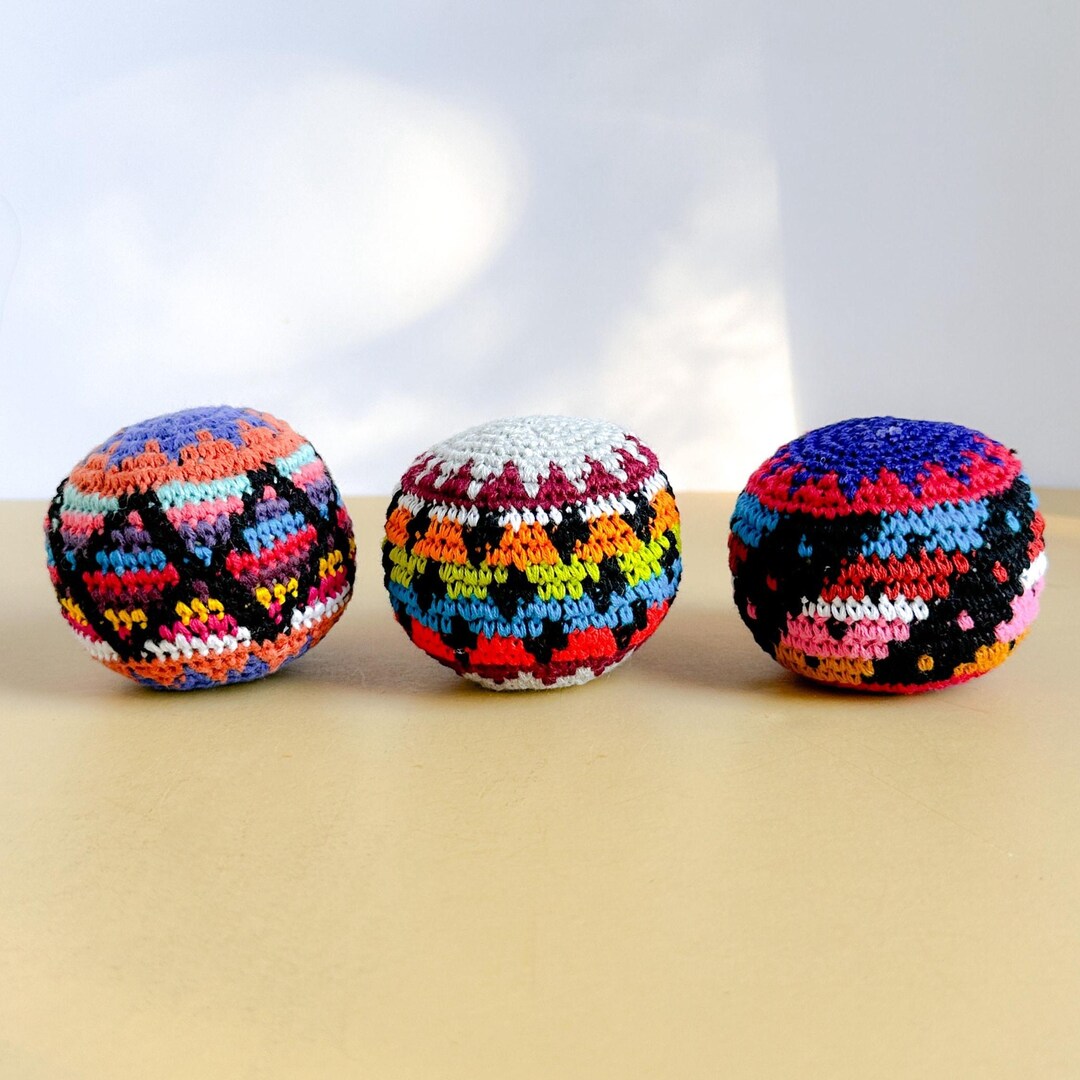 Woven Hacky Sack Ball, Stress Ball, Kick Bag Ball, Hand Knit Cotton ...