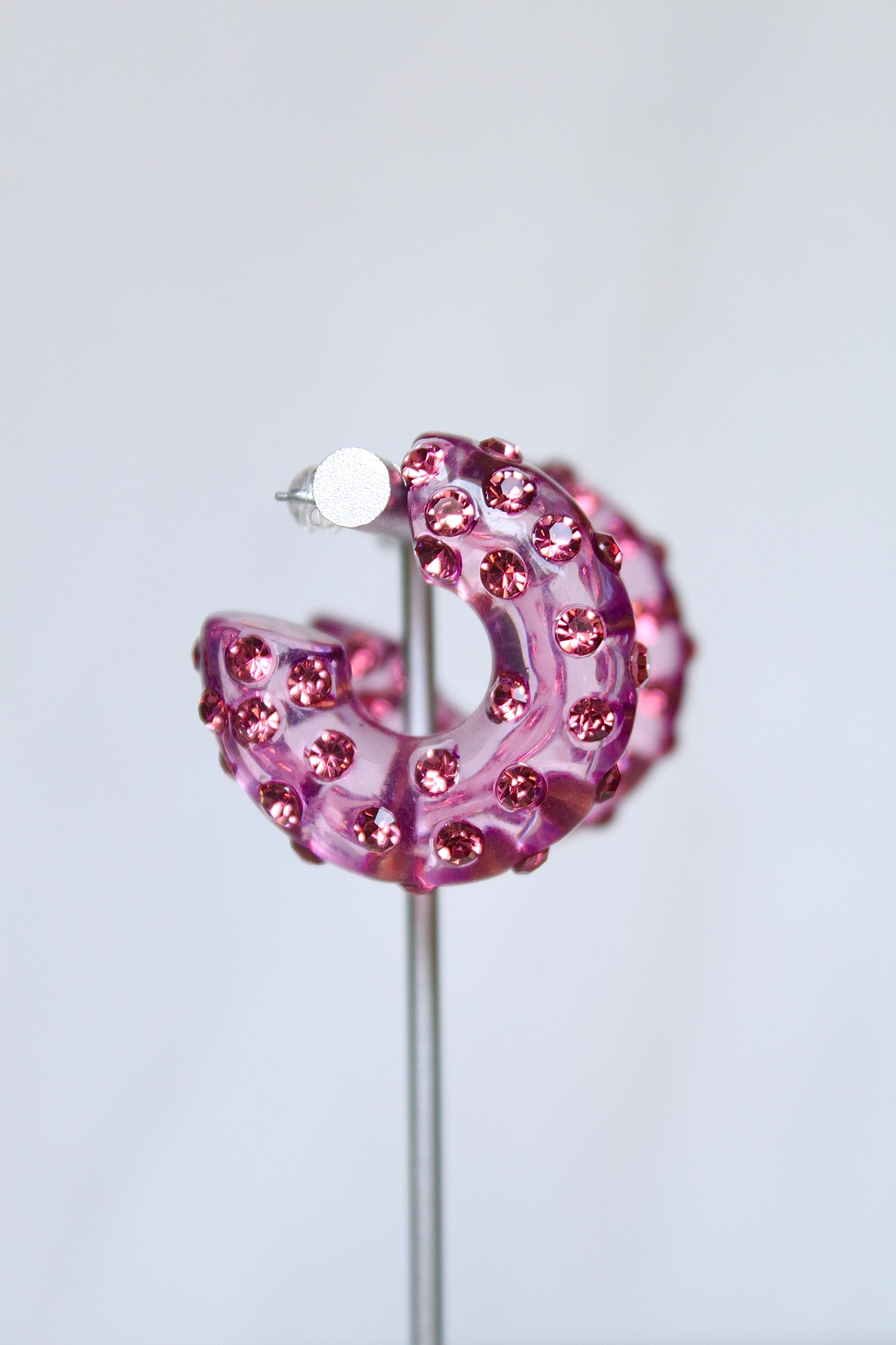 Pink Resin Rhinestone Hoop Earrings, Women Resin Hoops, Women ...