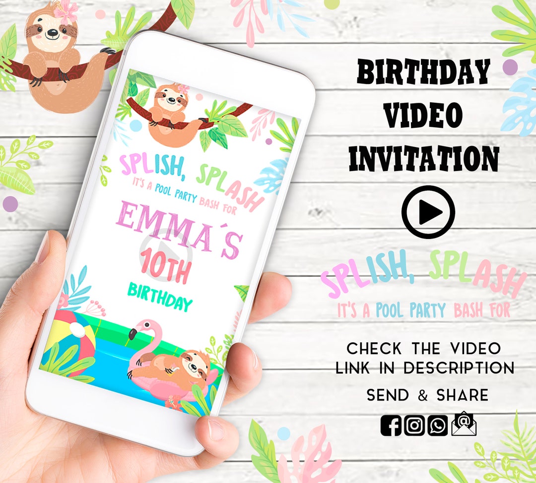 Sloth Invitation, Sloth Birthday Invitation, Girl Pool Party Invitation ...