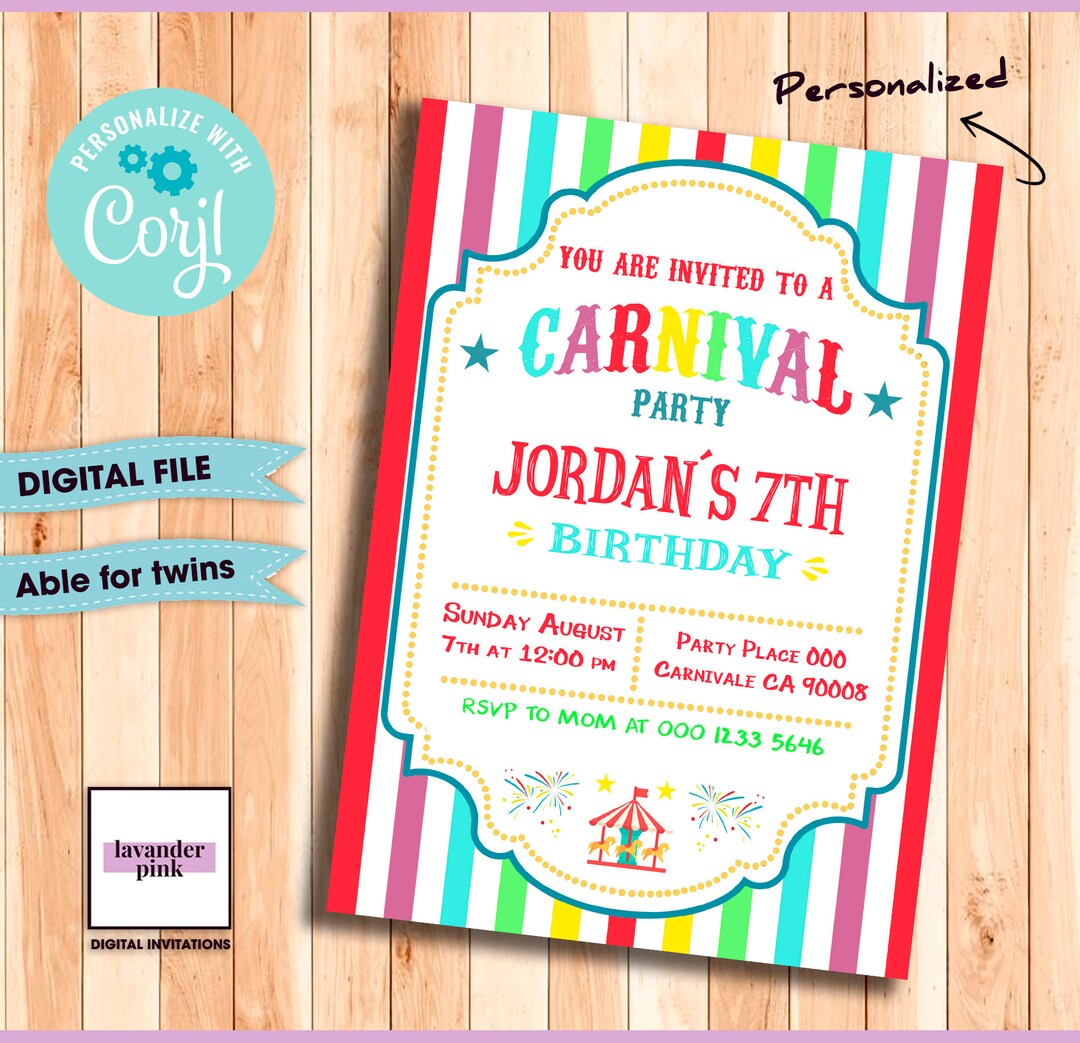 Carnival Invitations - Carnival Theme Party - Carnival Birthday ...