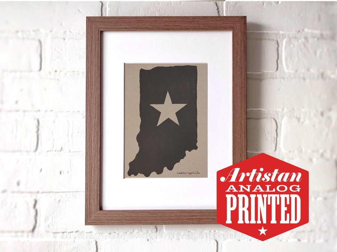 State of Indiana Letterpress Print, Indiana Christmas Gift, Indiana ...
