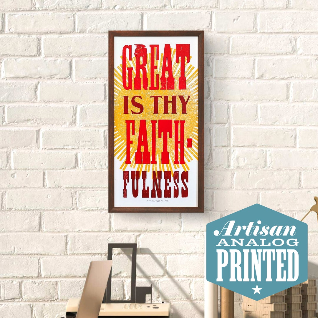 Great is Thy Faithfulness Wall Art, Hymn Art, Letterpress Print, Gift ...