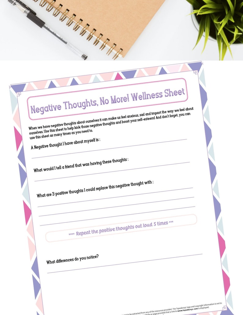 Replacing Negative Thoughts Printable Worksheet - Etsy
