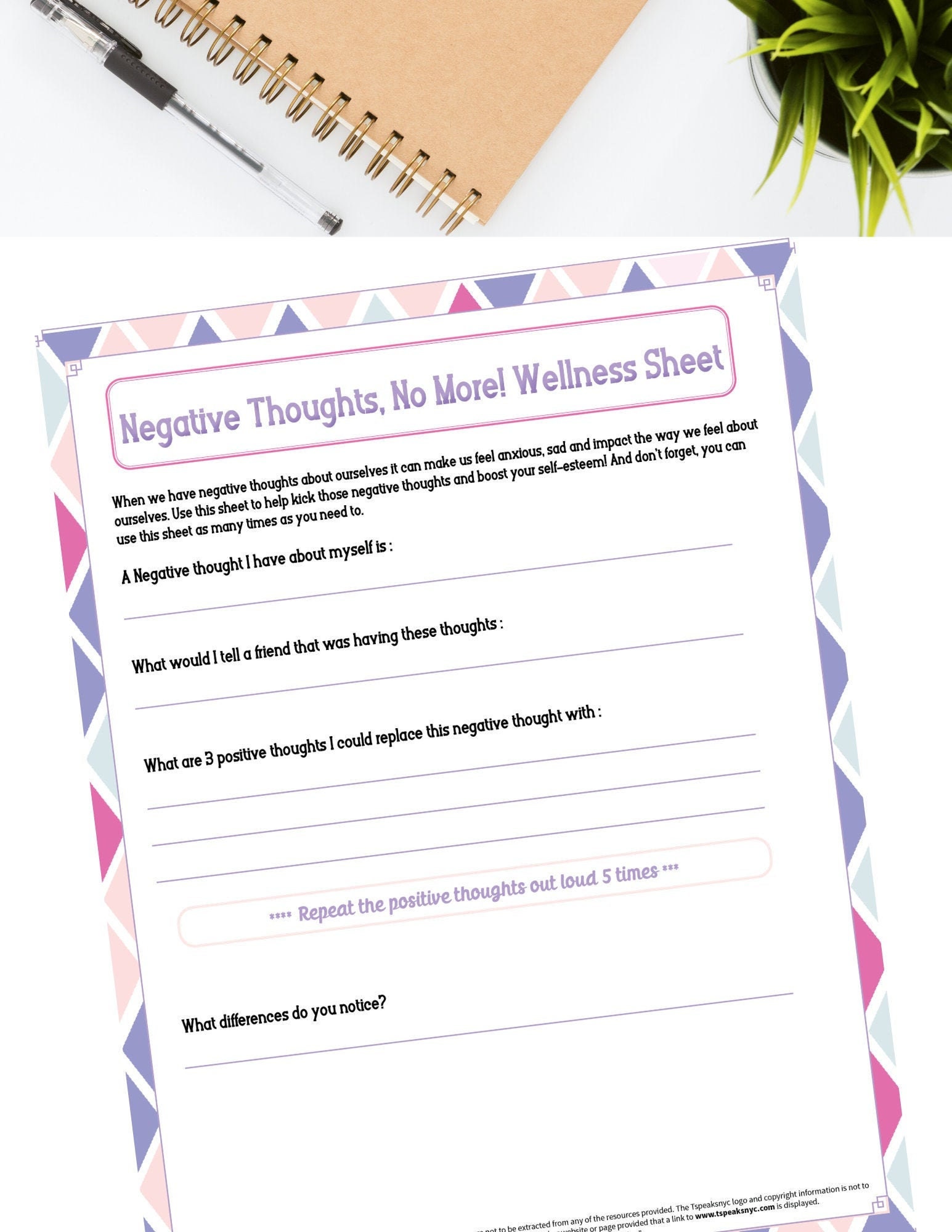 Replacing Negative Thoughts Printable Worksheet - Etsy