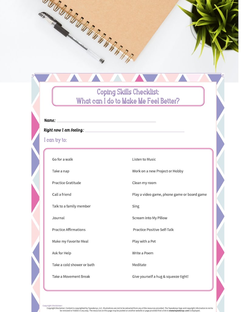 Coping Skills Printable Checklist - Etsy
