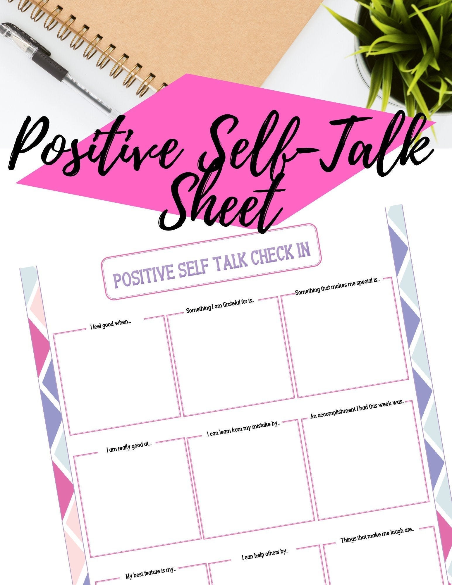 Positive Self Talk Printable Worksheet - Etsy Finland