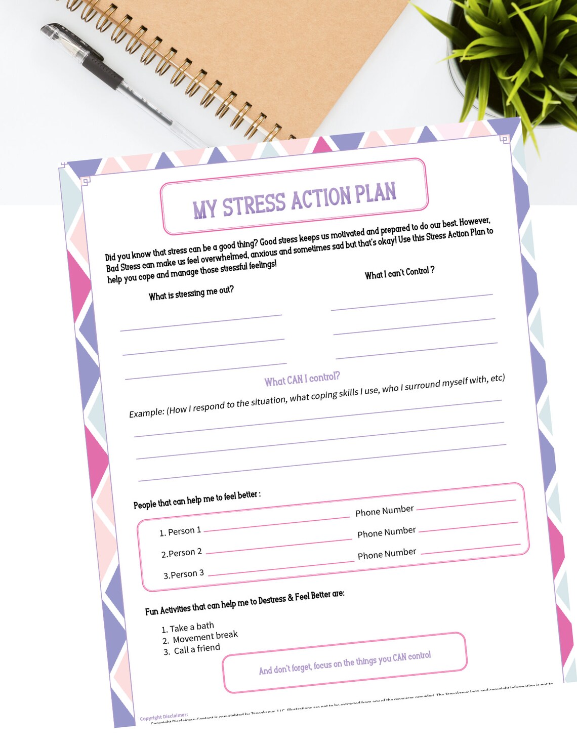 Stress Action Plan Printable Worksheet - Etsy