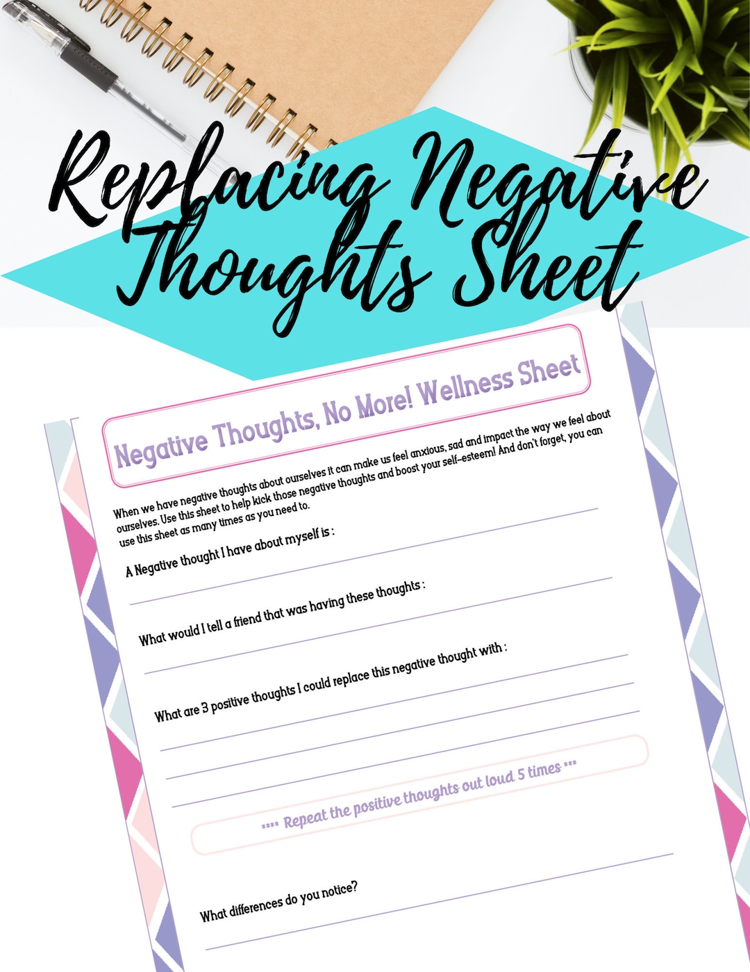 Replacing Negative Thoughts Printable Worksheet - Etsy
