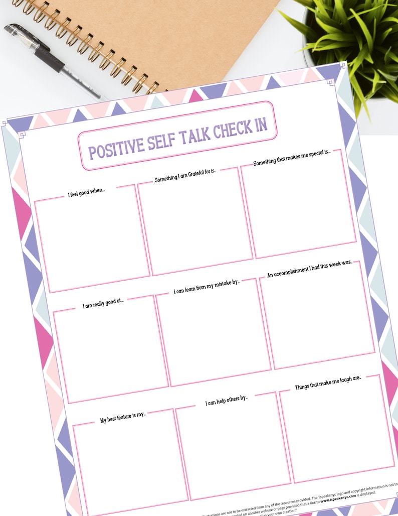 Positive Self Talk Printable Worksheet | Etsy