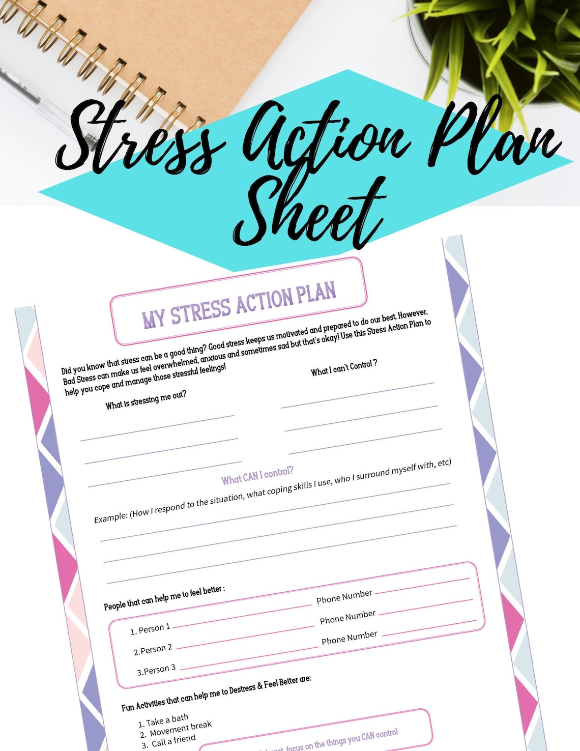 Stress Action Plan Printable Worksheet - Etsy