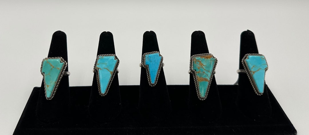 Kingman Turquoise Lightning Bolt Rings CJR2 - Etsy