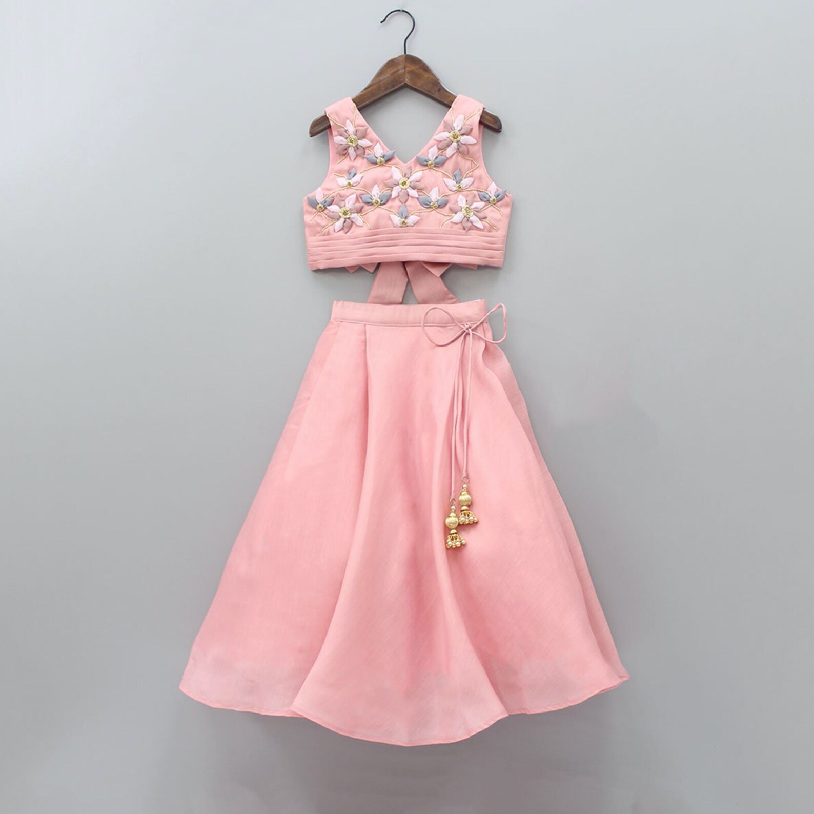 Floral Embellished Top With Lehenga Linen Silk Light Pink - Etsy