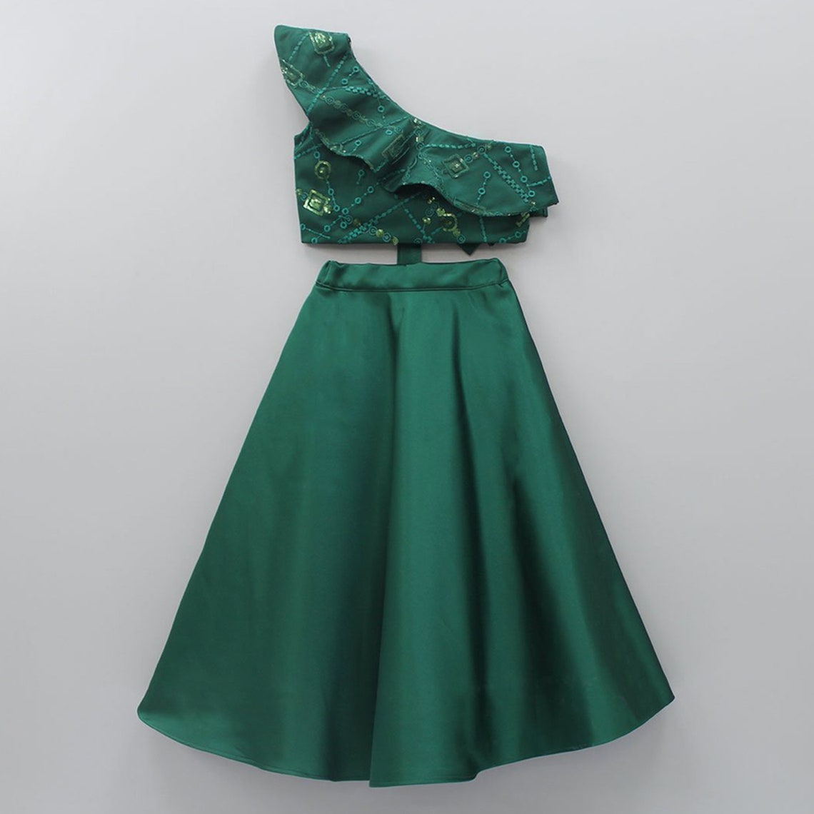 One Shoulder Sequin Work Top and Ghagras Lehenga for Girls | Etsy