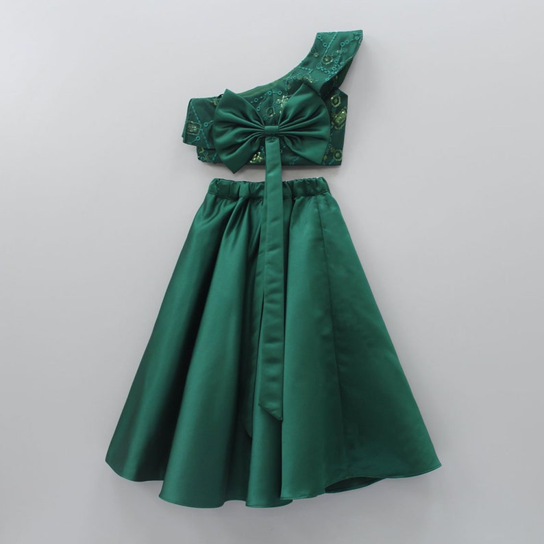 One Shoulder Sequin Work Top and Ghagras Lehenga for Girls | Etsy