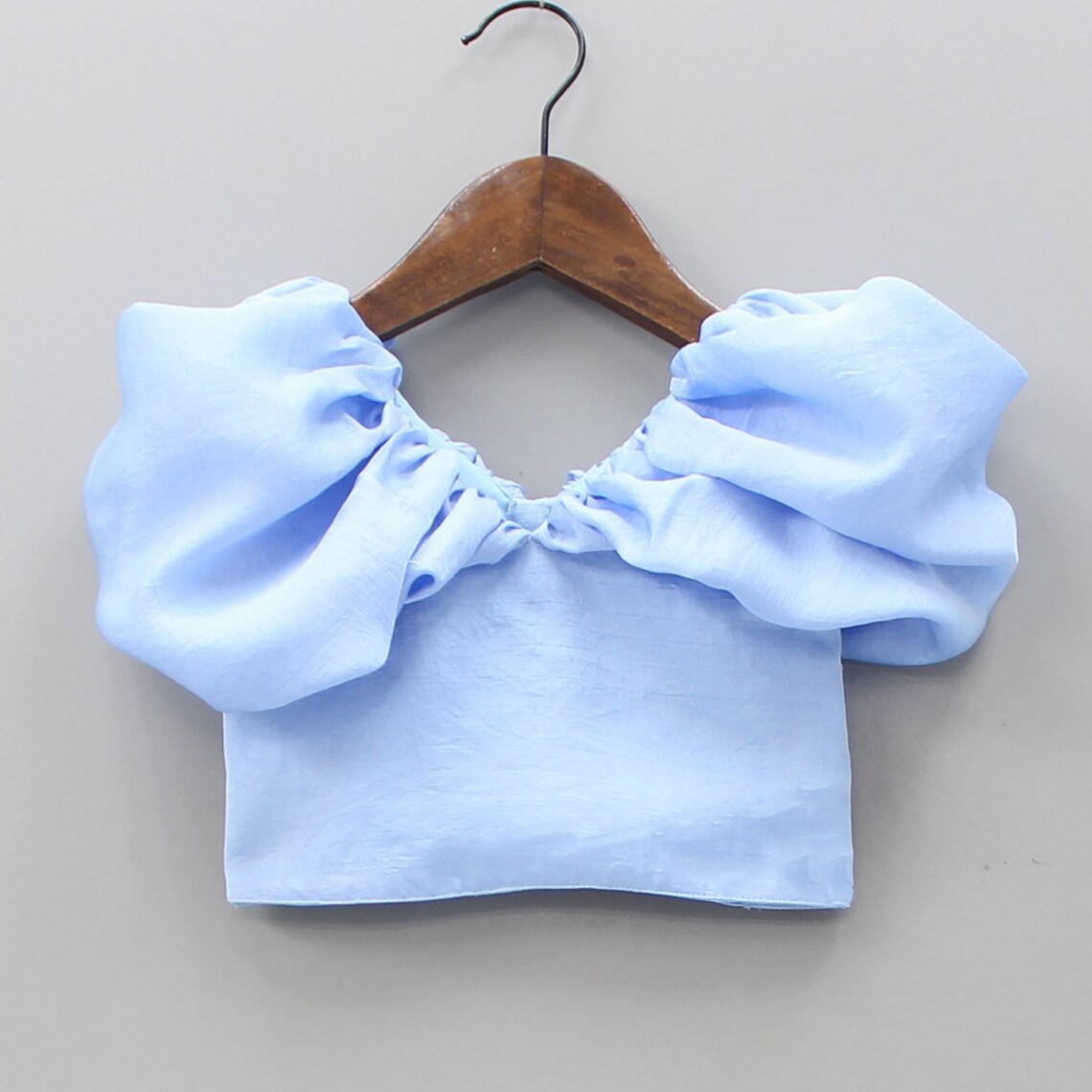 Princess Style Powder Blue Puff Sleeves Top and Net Lehenga - Etsy