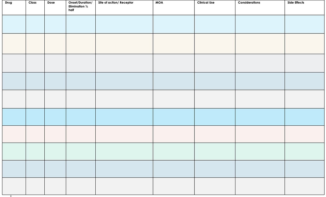 Blank Pharmacology Drug Sheets - Etsy