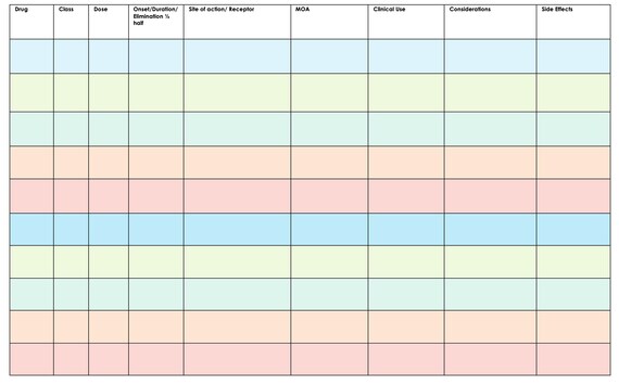 Blank Pharmacology Drug Sheets | Etsy