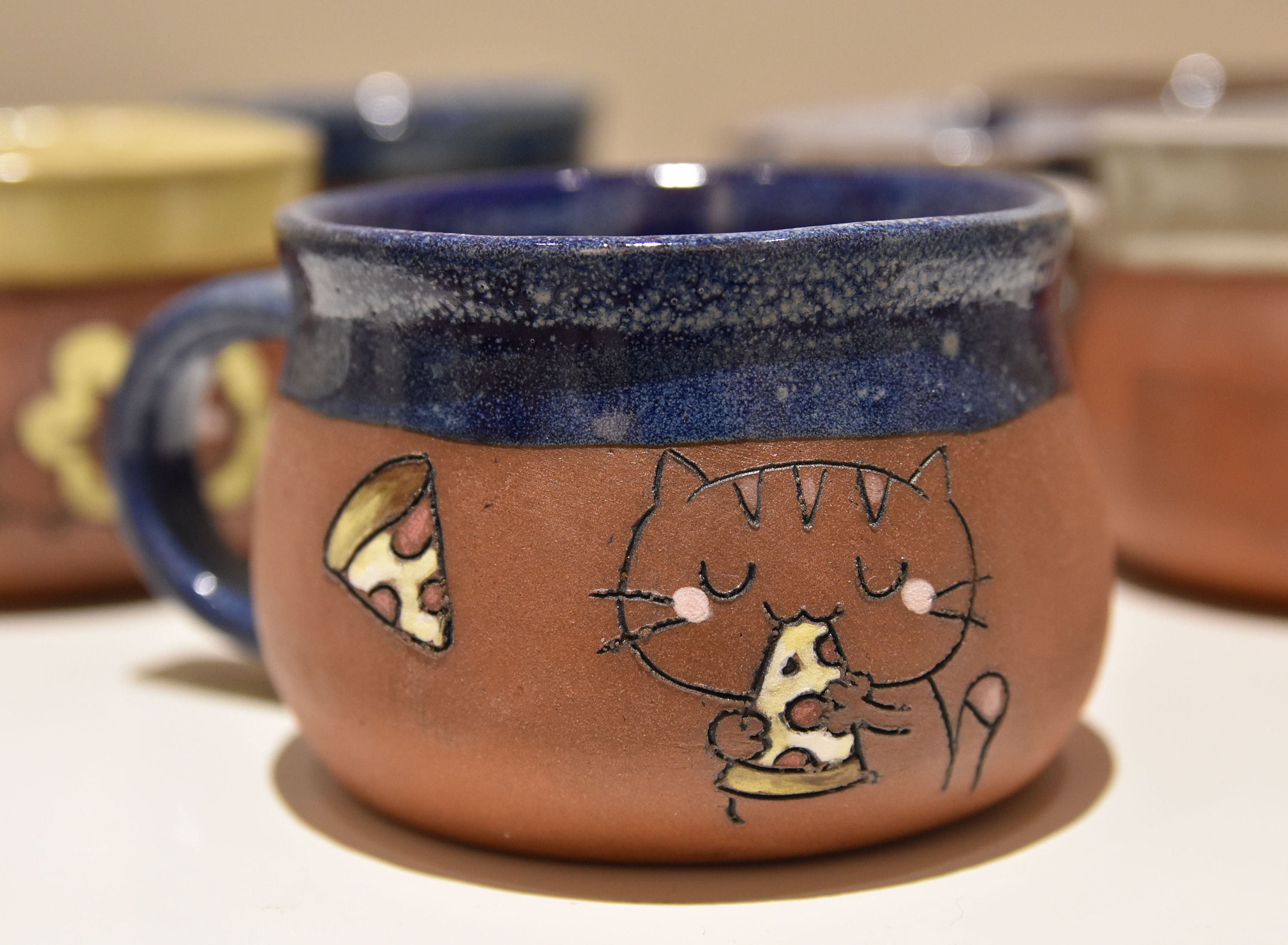 Home & Living Kitchen & Dining Handmade Red Clay Ceramic Cat Mug Blue ...