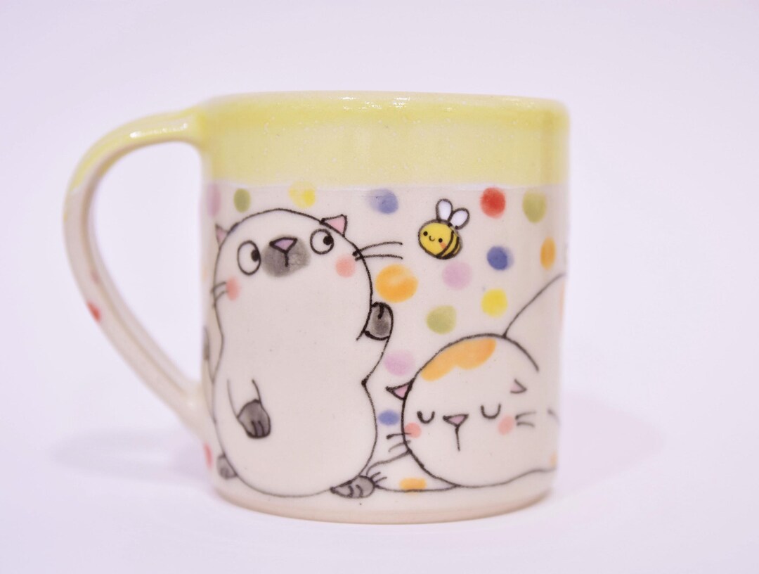 Handmade Ceramic Cat Mug | Cat and Polka Dot Tea Mug | 10oz Mug | Soft ...