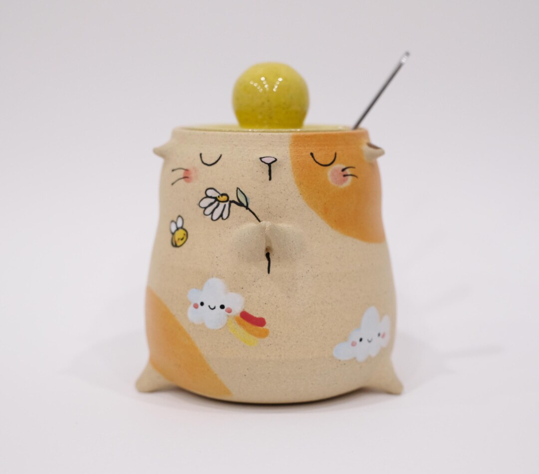 Handmade Ceramic Cat Spice Jar | Cat Sugar Pot | Rainbow Sugar Jar ...