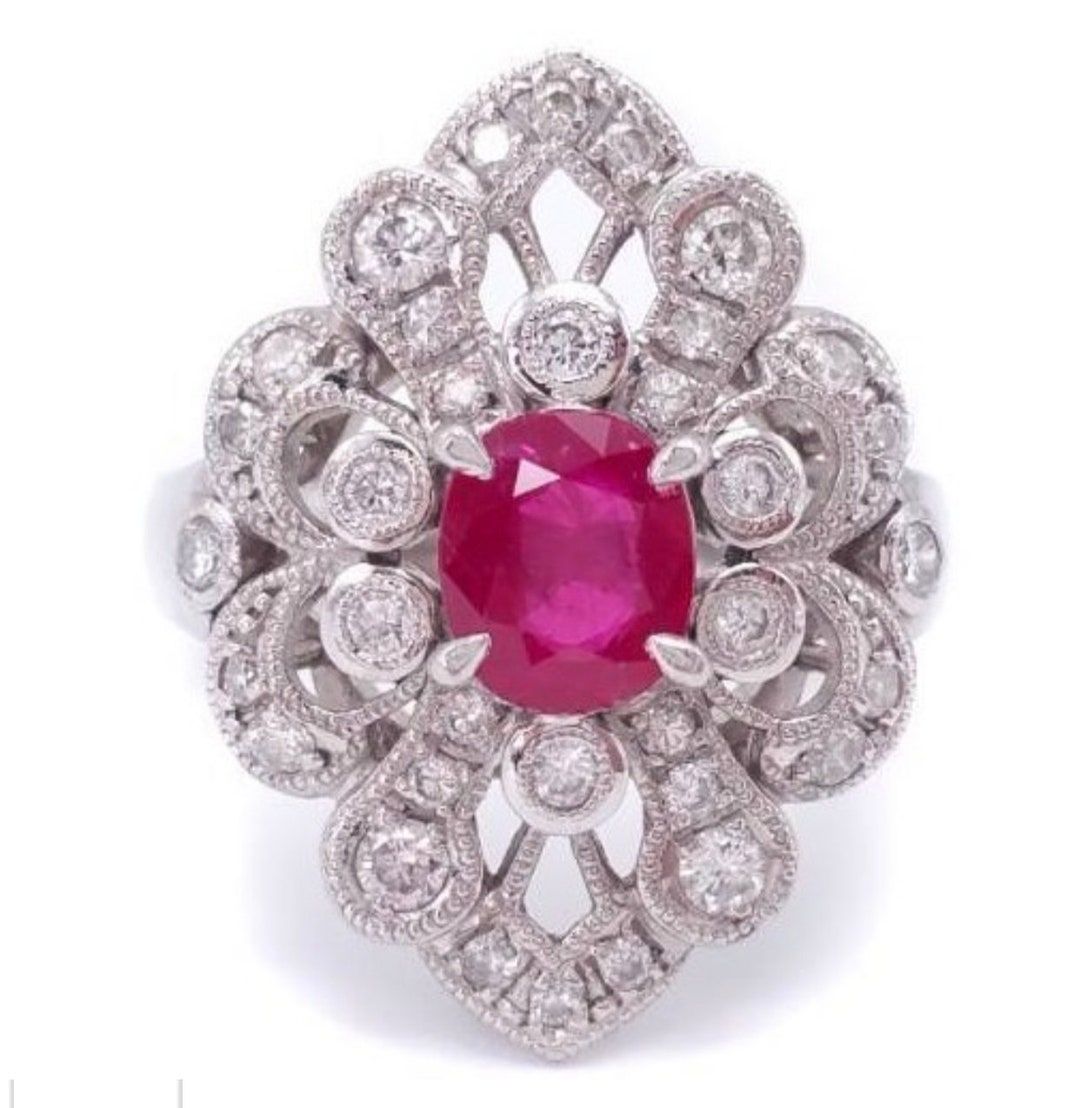 Antique Platinum, Pink Ruby, and Diamond Ring - Etsy