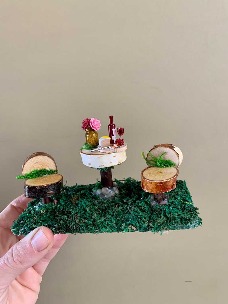 Fairy Garden Romantic Dining Set, Handmade Fairy Furniture, Miniature ...