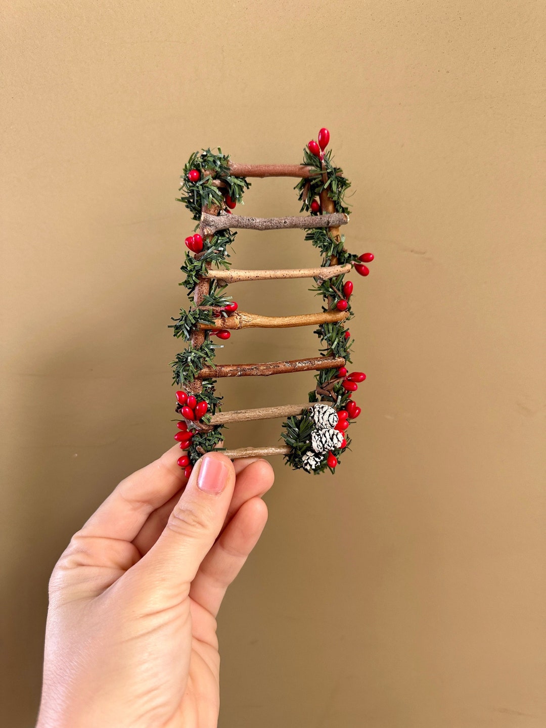 Christmas Fairy Garden Ladder, Holiday Garden Decor, Miniature Fairy ...