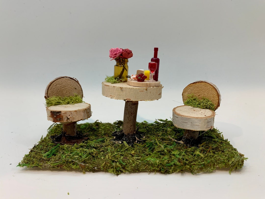 Fairy Garden Romantic Dining Set, Handmade Fairy Furniture, Miniature ...
