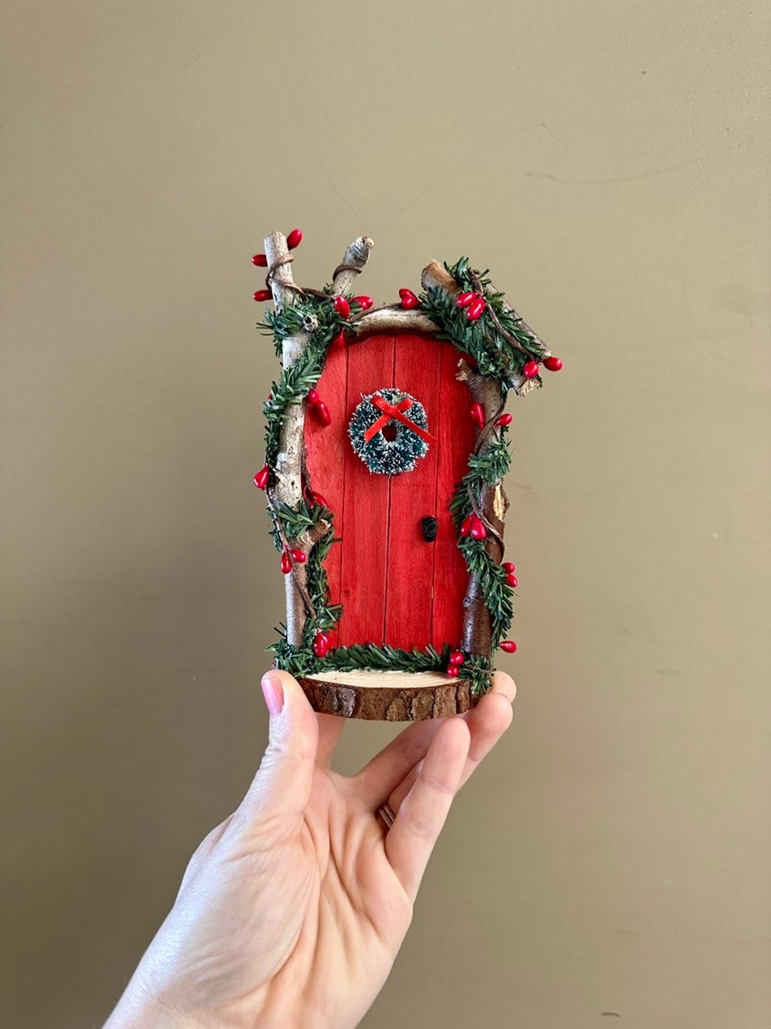 Holiday Fairy Door - Handmade Fairy Garden Door, Christmas Fairy Garden ...